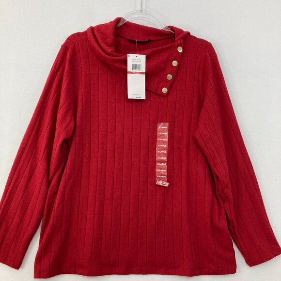 Rafaella | Sweaters | New Rafaella Size Xl Red Cowl Neck Button Accent ...